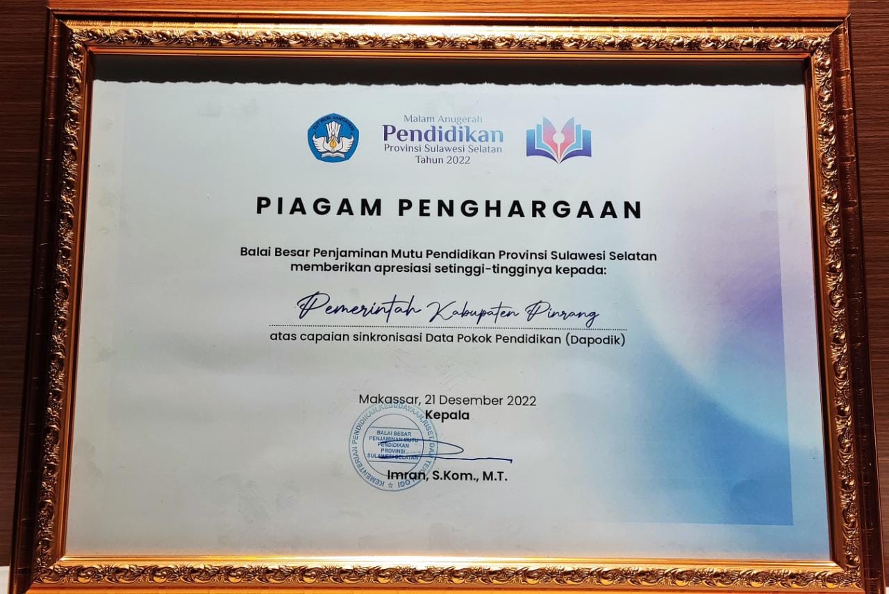 Tertinggi Sinkronisasi Dapodik se-Sulsel, Kabupaten Pinrang Raih ...