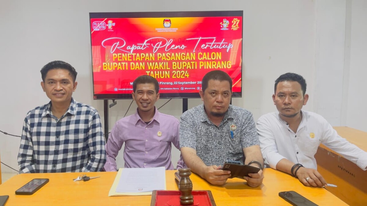KPU Pinrang Tetapkan Tiga Pasangan Calon Bupati-Wakil untuk Pilkada 2024 - Ujung Jari