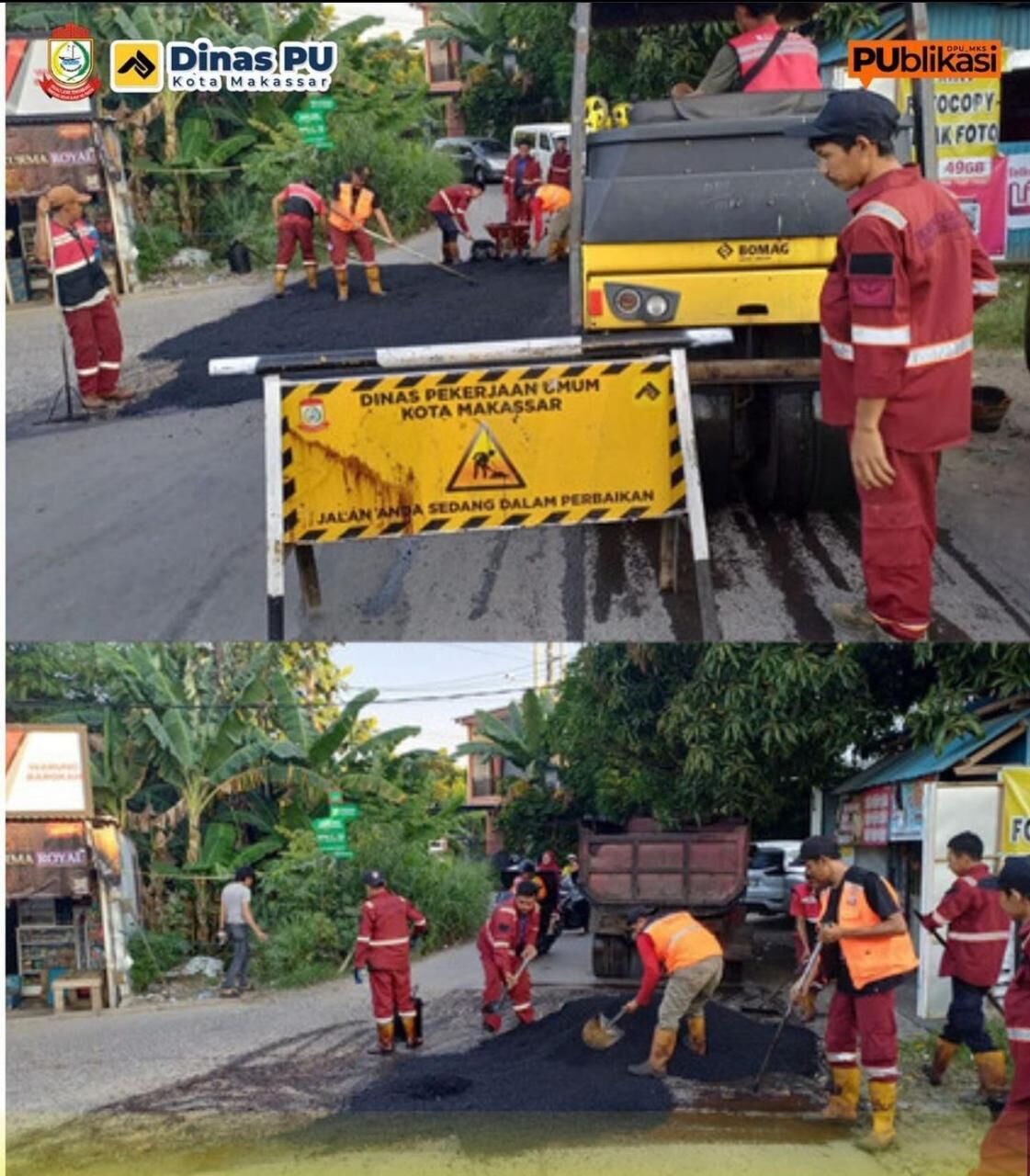 Dinas PU Makassar Tambal Jalan Berlubang di BTP - Ujung Jari